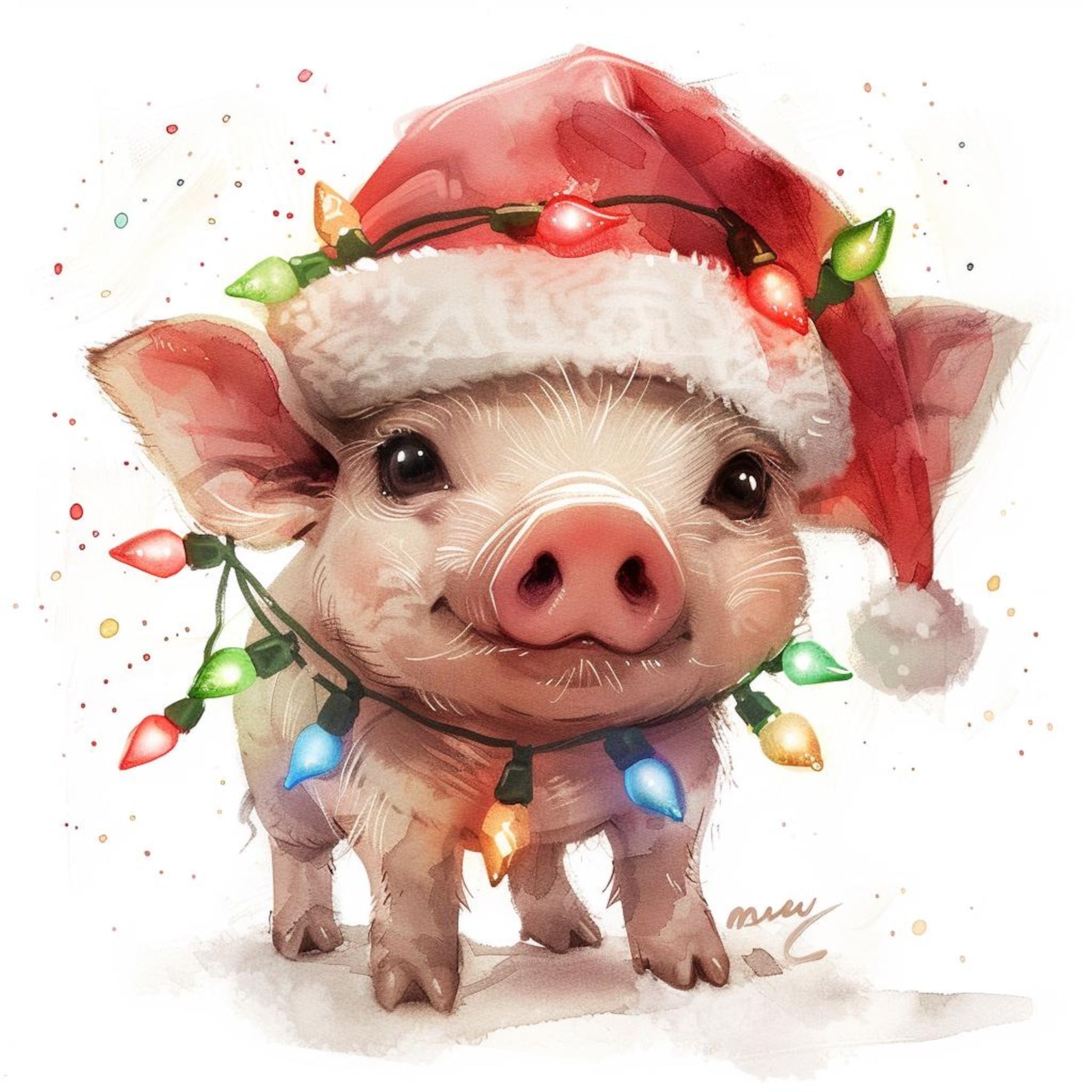24 Christmas Piglet Clipart, Cute Holiday Pig in Santa Hat, Wildlife ...