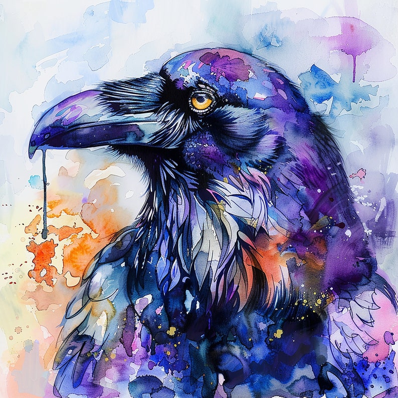 24 Raven Watercolor Art Clipart, Artistic Crow Digital Download ...