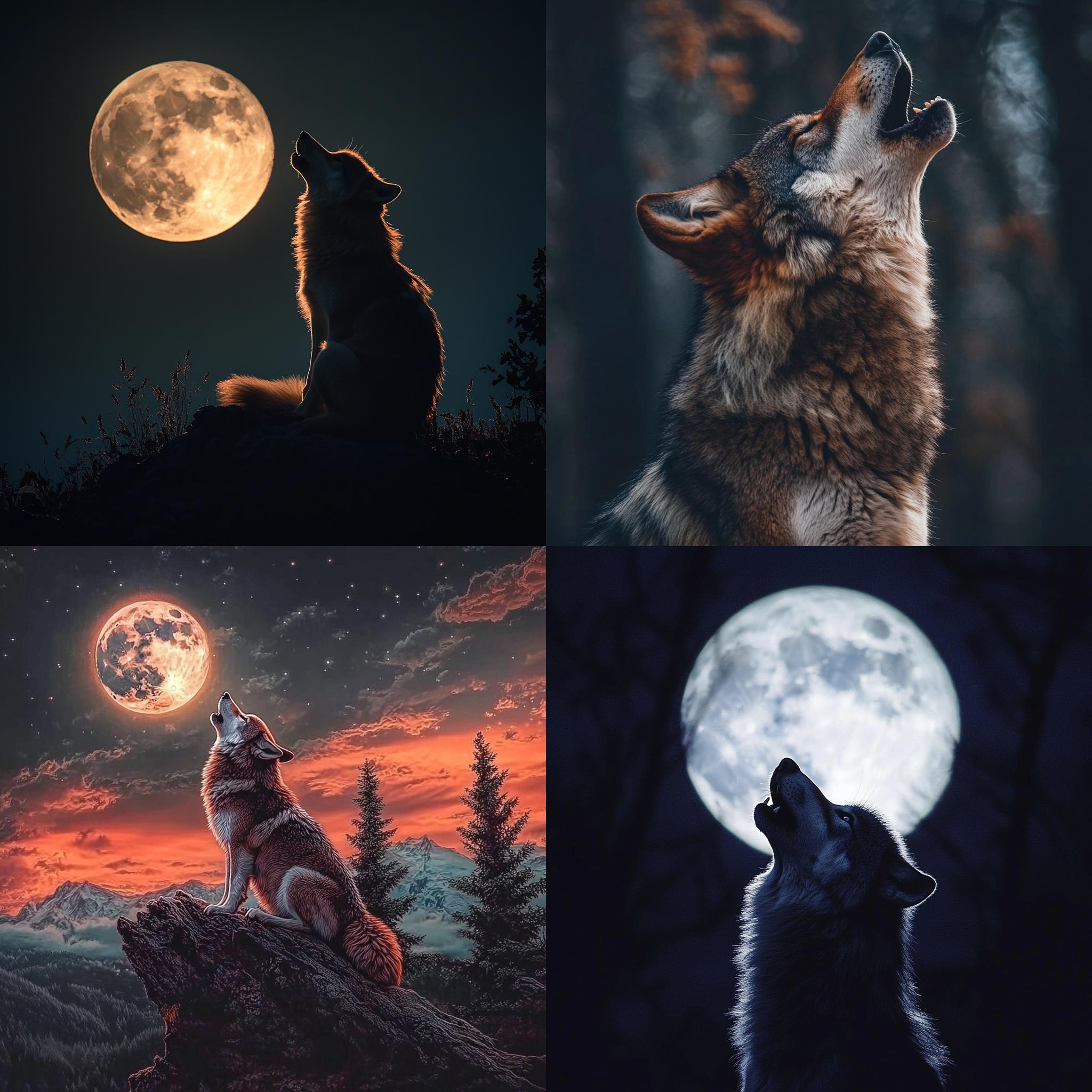 24 Wolf Howling at Full Moon Clipart, Wilderness Animal Art, Nature ...