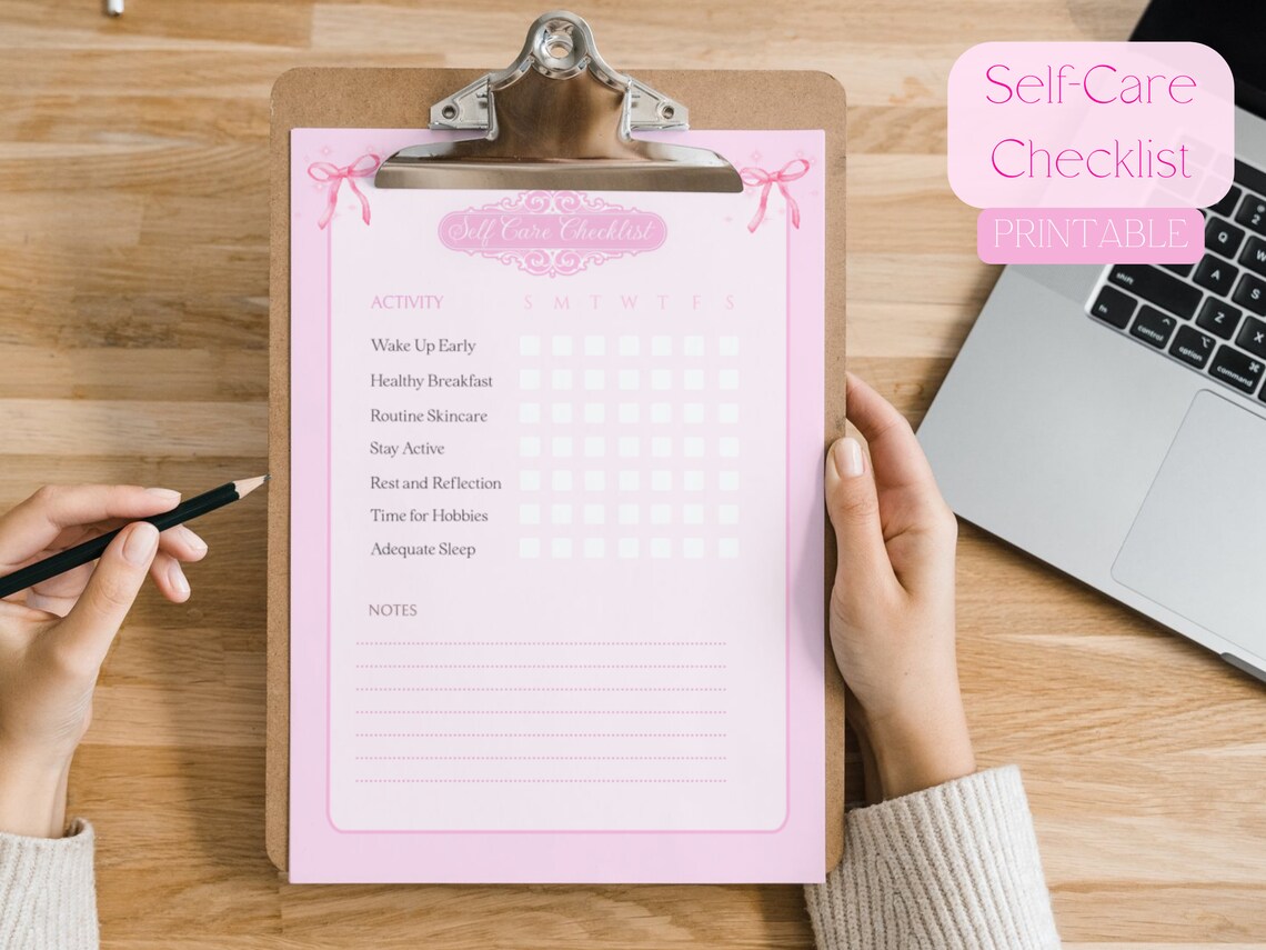 Self Care Checklist Coquette Pastel Pink PDF Printable Wellness Planner ...