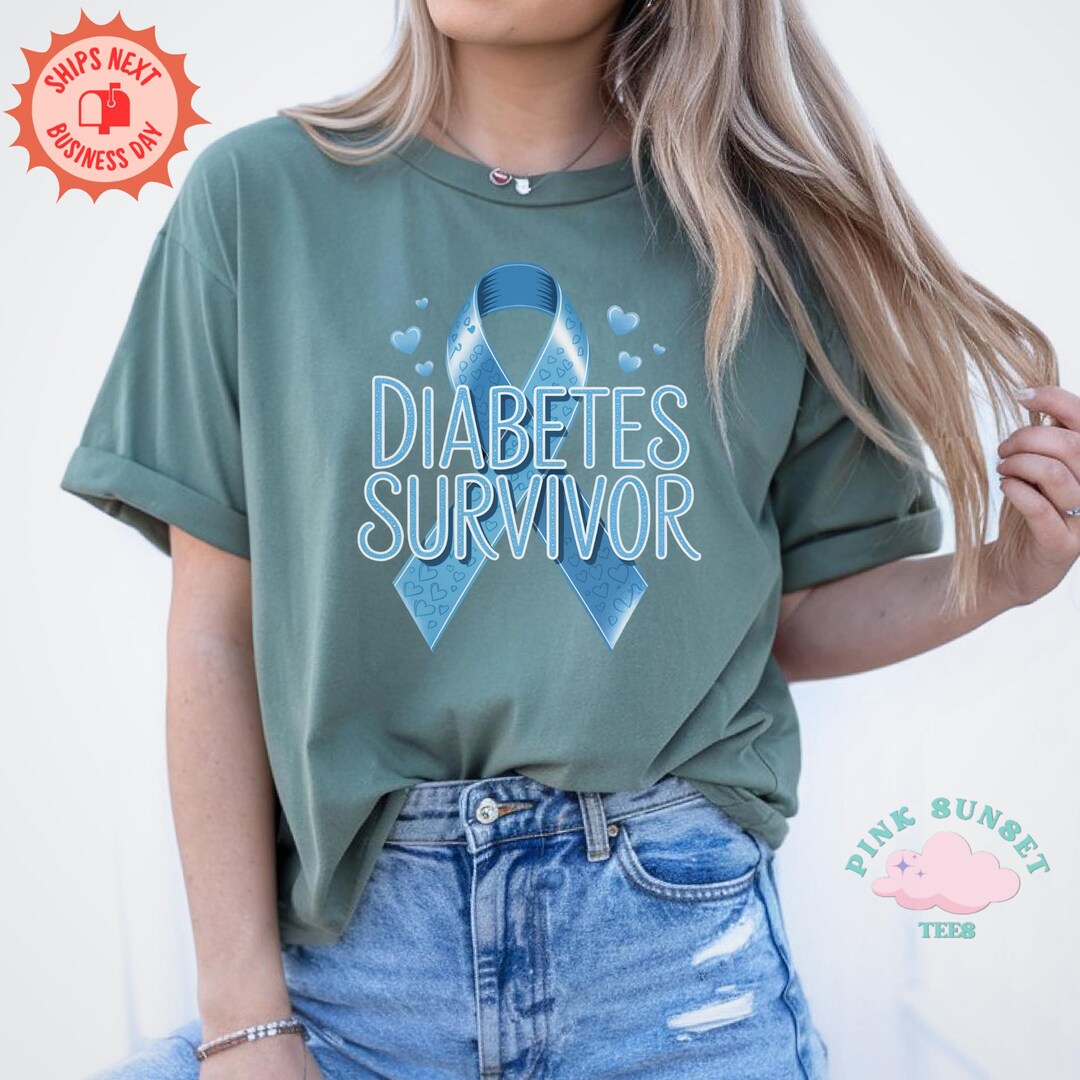 Diabetes Survivor T-shirt, Blue Ribbon Awareness Tee, Cotton Support ...