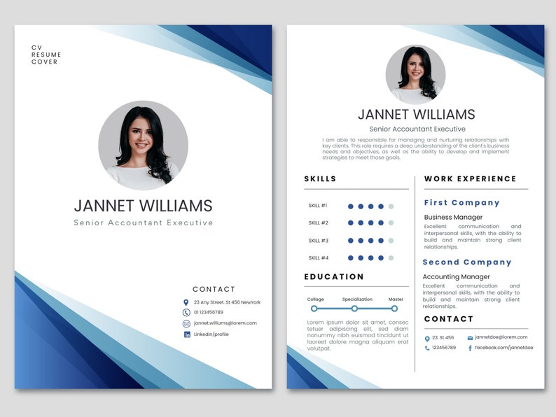 Professional Modern Resume Template With Photo Blue Color CV Template ...