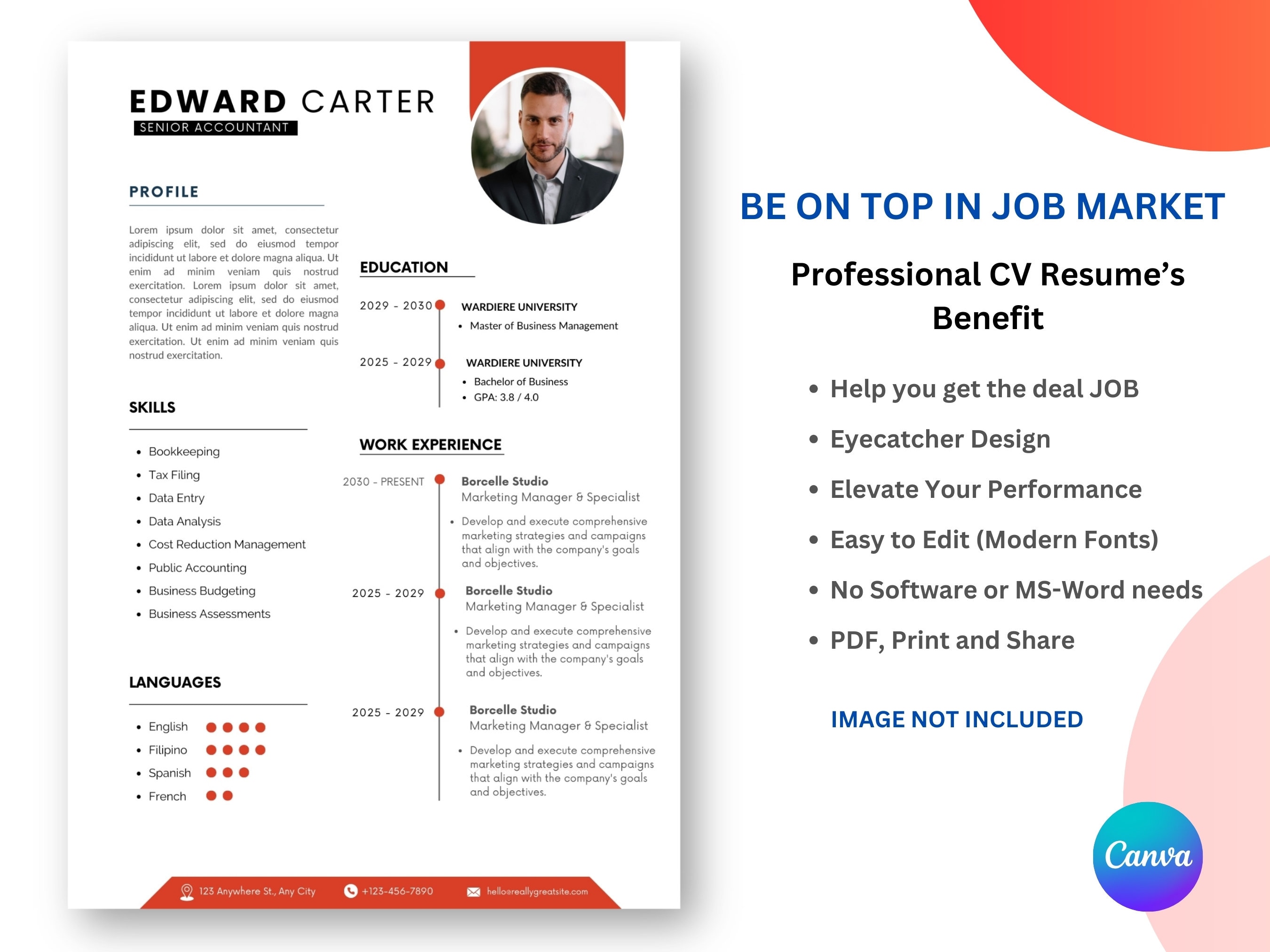 A Sleek Modern Resume CV Template Resume CV Template Set With Photo for ...