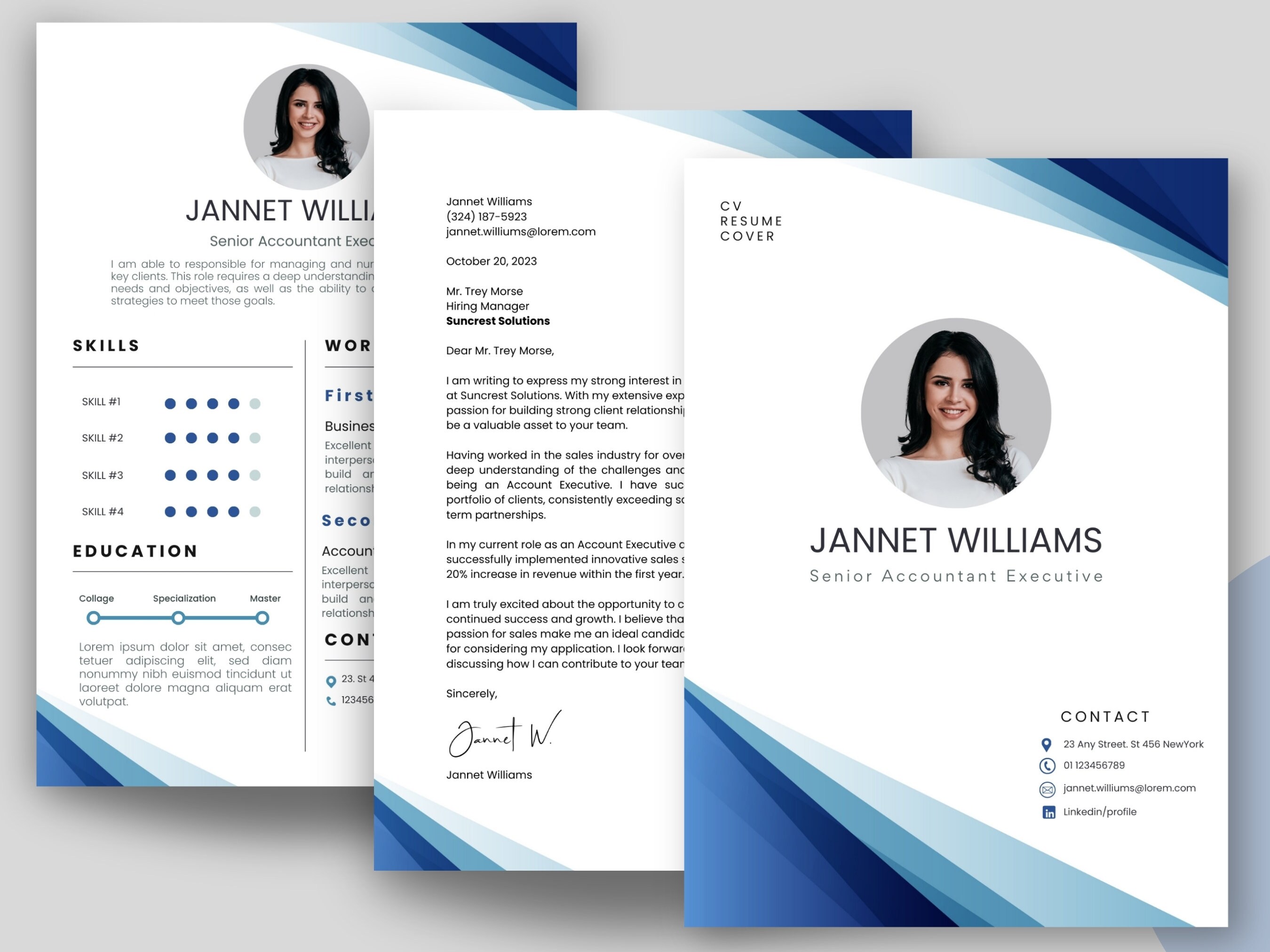 Professional Modern Resume Template With Photo Blue Color CV Template ...