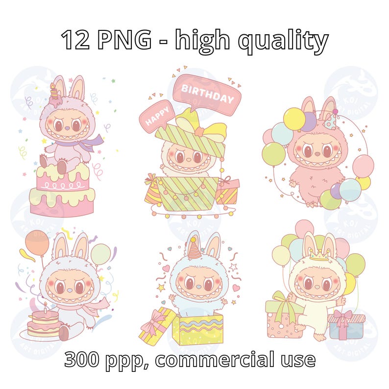 Paquete 12 Labubu colección felíz cumpleaños descarga digital, Diseño ...