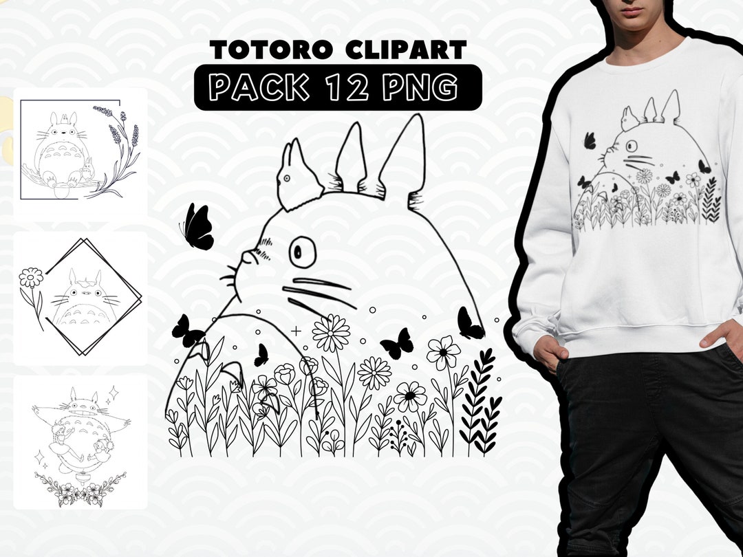 Pack of 12 Totoro PNG Images, Black and White Anime Design, Ghibli Clip ...