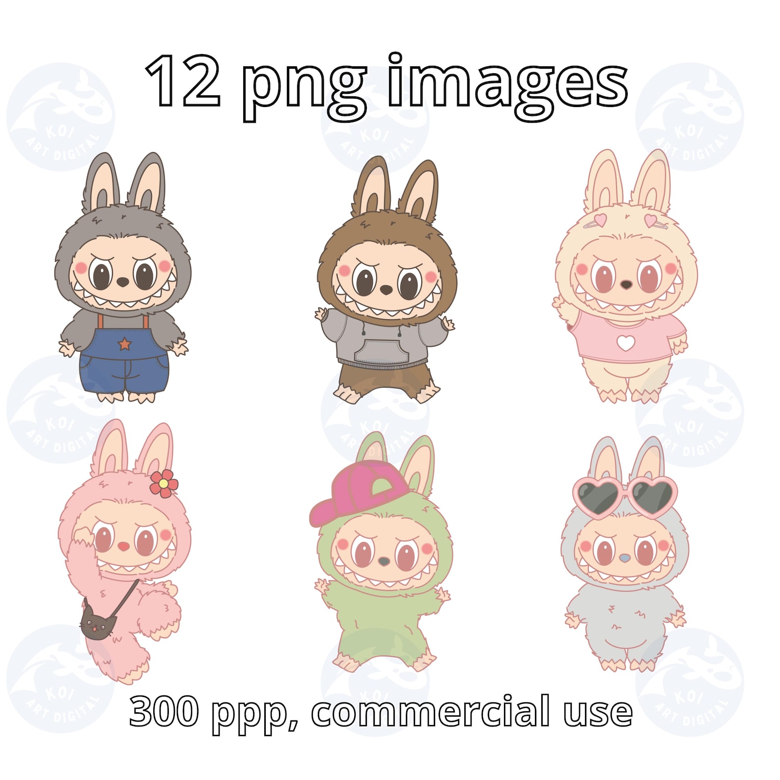Paquete 12 lindos labubu para descarga digital, Diseño original Labubu ...