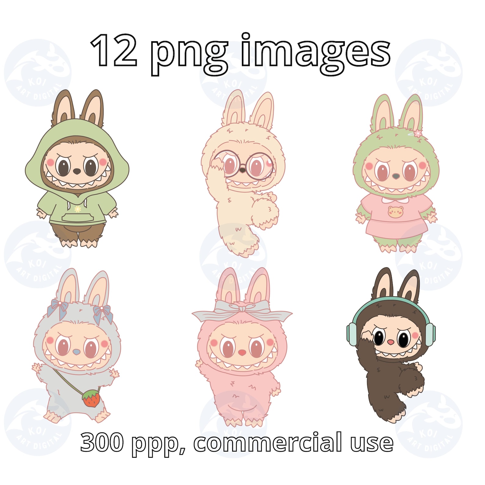 Paquete 12 lindos labubu para descarga digital, Diseño original Labubu ...