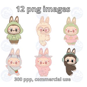 12 Cute Labubu Digital Download Pack, Original Labubu Design in Pastel ...