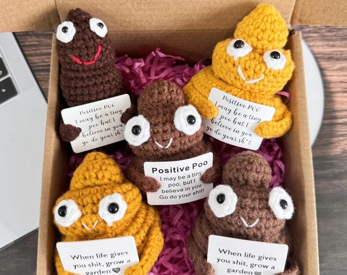 Crochet Positive Poo Plushy Desk Decor, Poop Emoji, Positive Poop Doll ...