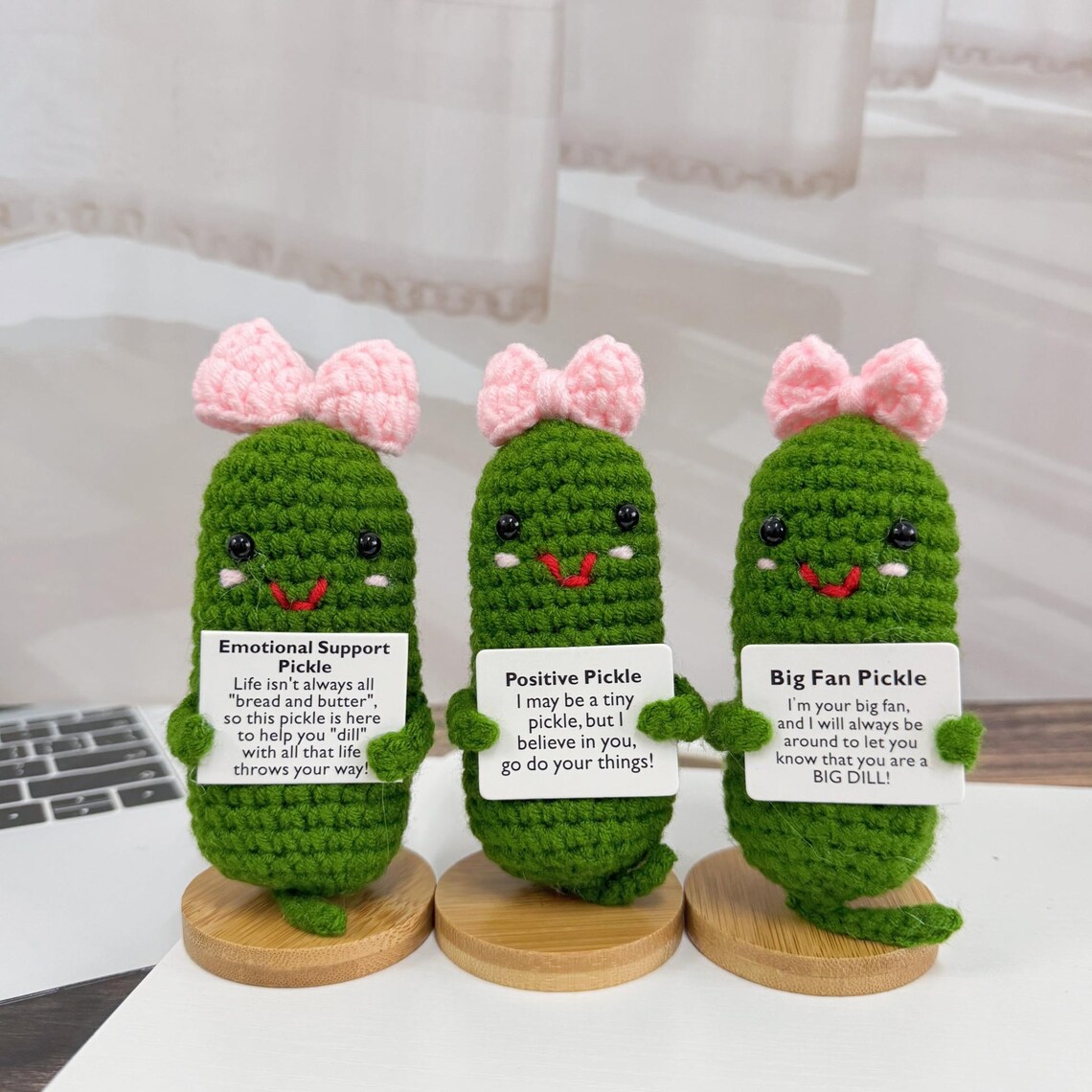 Adorable Crochet Pickle With Pink Bow,emotional Support Pickle,positive ...