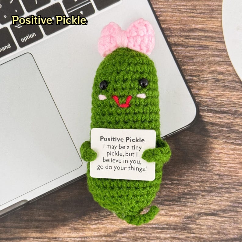 Adorable Crochet Pickle With Pink Bow,emotional Support Pickle,positive ...