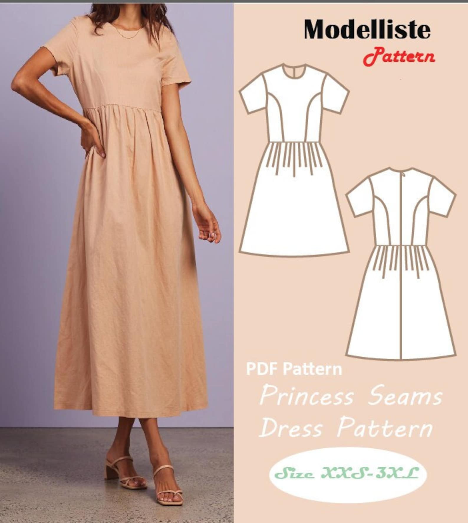 Easy Linen Dress Pattern With Princess Seams Darts - Etsy