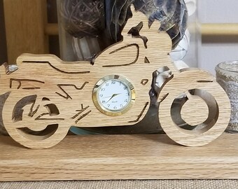 Motorcycle Clock, Scroll Saw Cut, Wooden Art, Woodworking, Wall Decor ...
