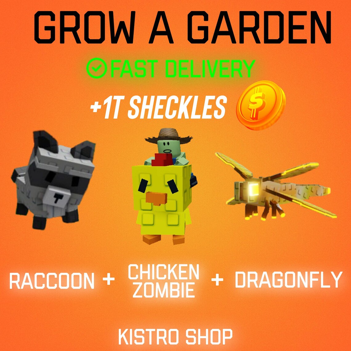 Raccoon + Chicken Zombie + Dragonfly + Sheckles | Grow a Garden | OP ...