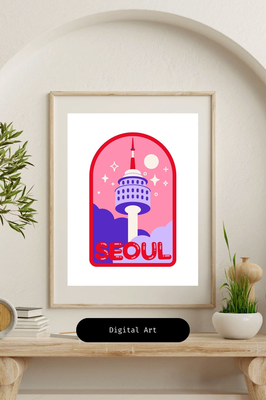 Seoul Tower Digital Art Print Pink Seoul Skyline Modern Wall Art South ...