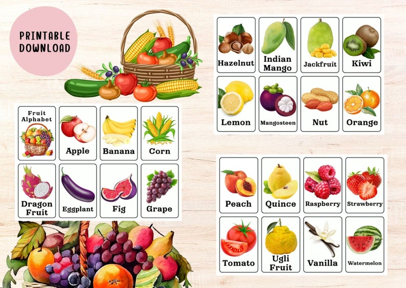 Printable Fruit Theme Alphabet Flashcards-mini OCABULARY PRESCHOOL L ...