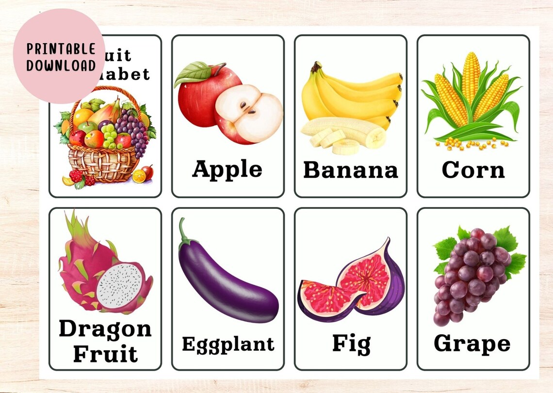 Printable Fruit Theme Alphabet Flashcards-mini OCABULARY PRESCHOOL L ...