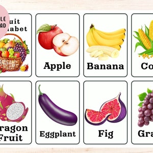 Printable Fruit Theme Alphabet Flashcards-mini OCABULARY PRESCHOOL L ...