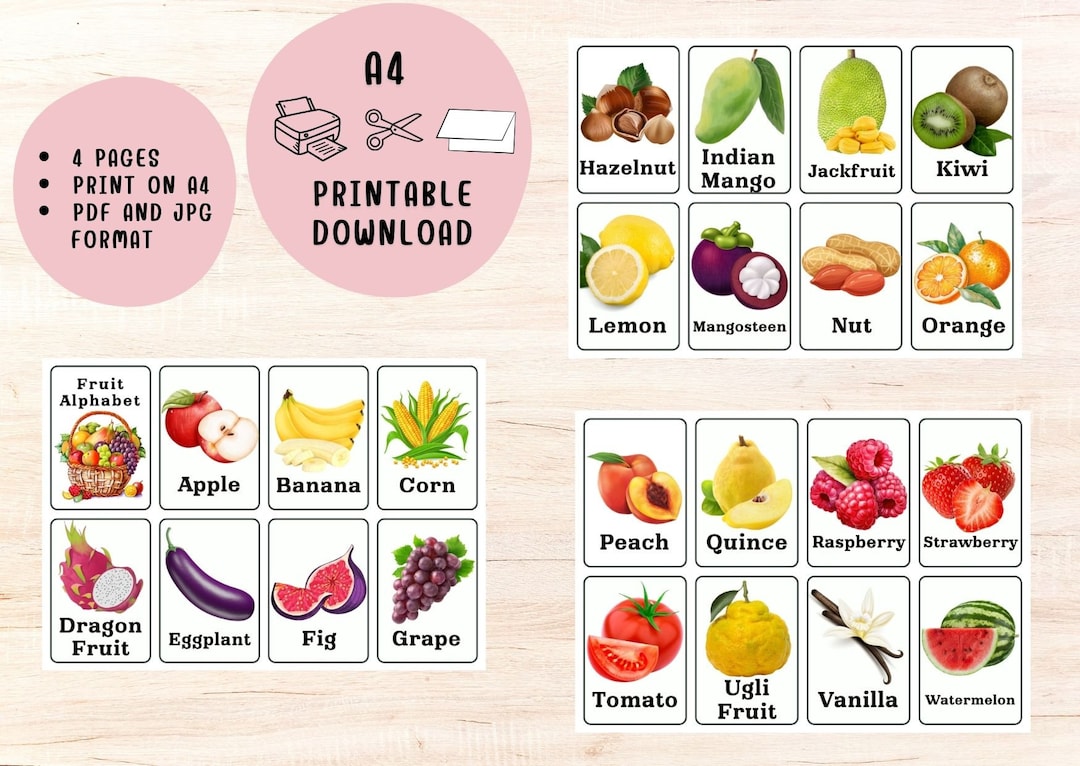 Printable Fruit Theme Alphabet Flashcards-mini OCABULARY PRESCHOOL L ...
