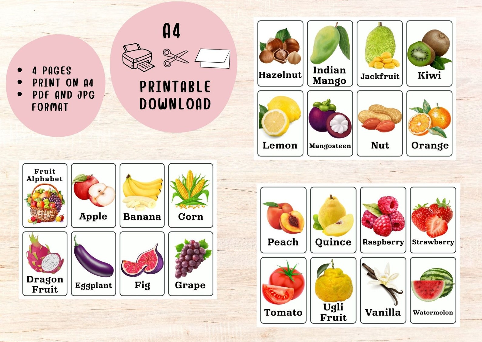 Printable Fruit Theme Alphabet Flashcards-mini OCABULARY PRESCHOOL L ...