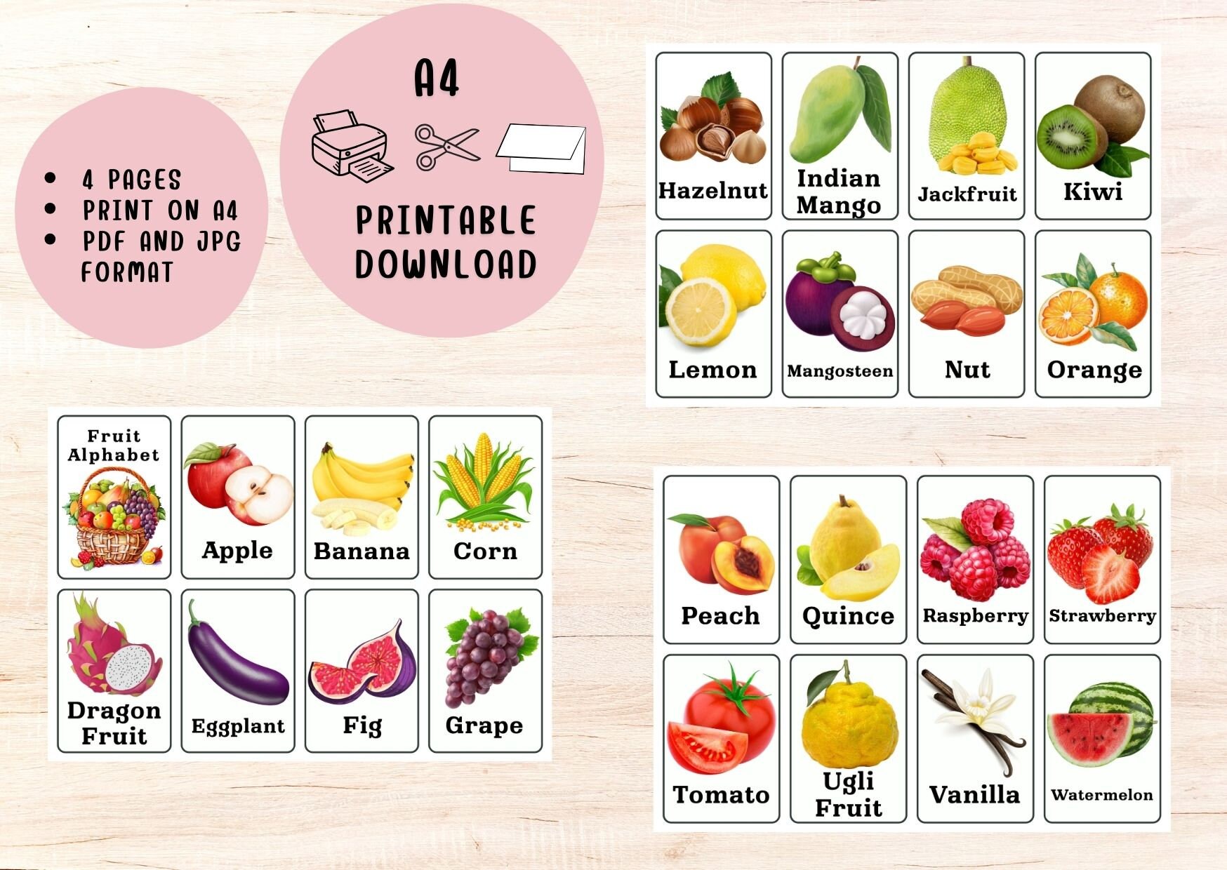 Printable Fruit Theme Alphabet Flashcards-mini OCABULARY PRESCHOOL L ...