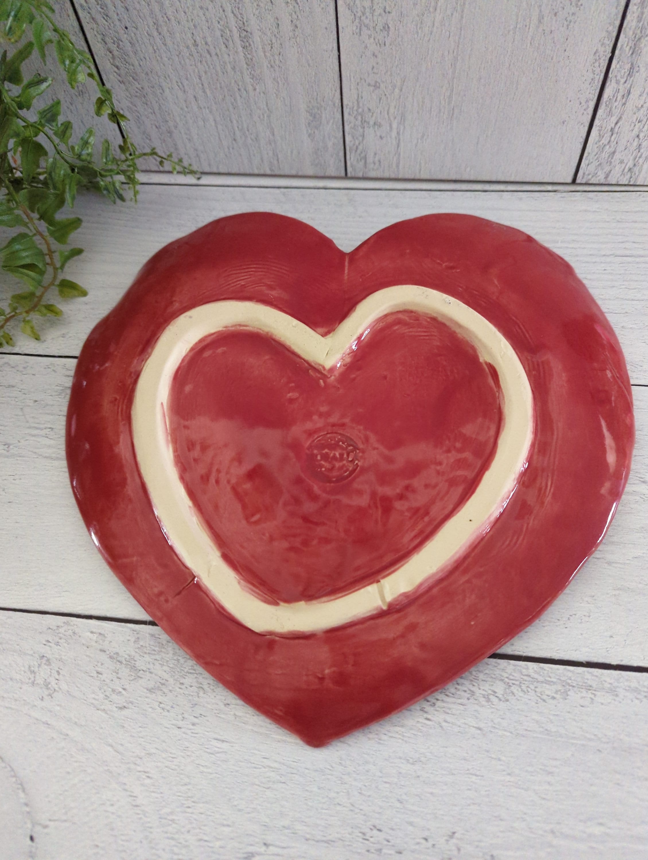 Romantic Red Ceramic Heart Shaped Platter Floral Design for Valentines ...