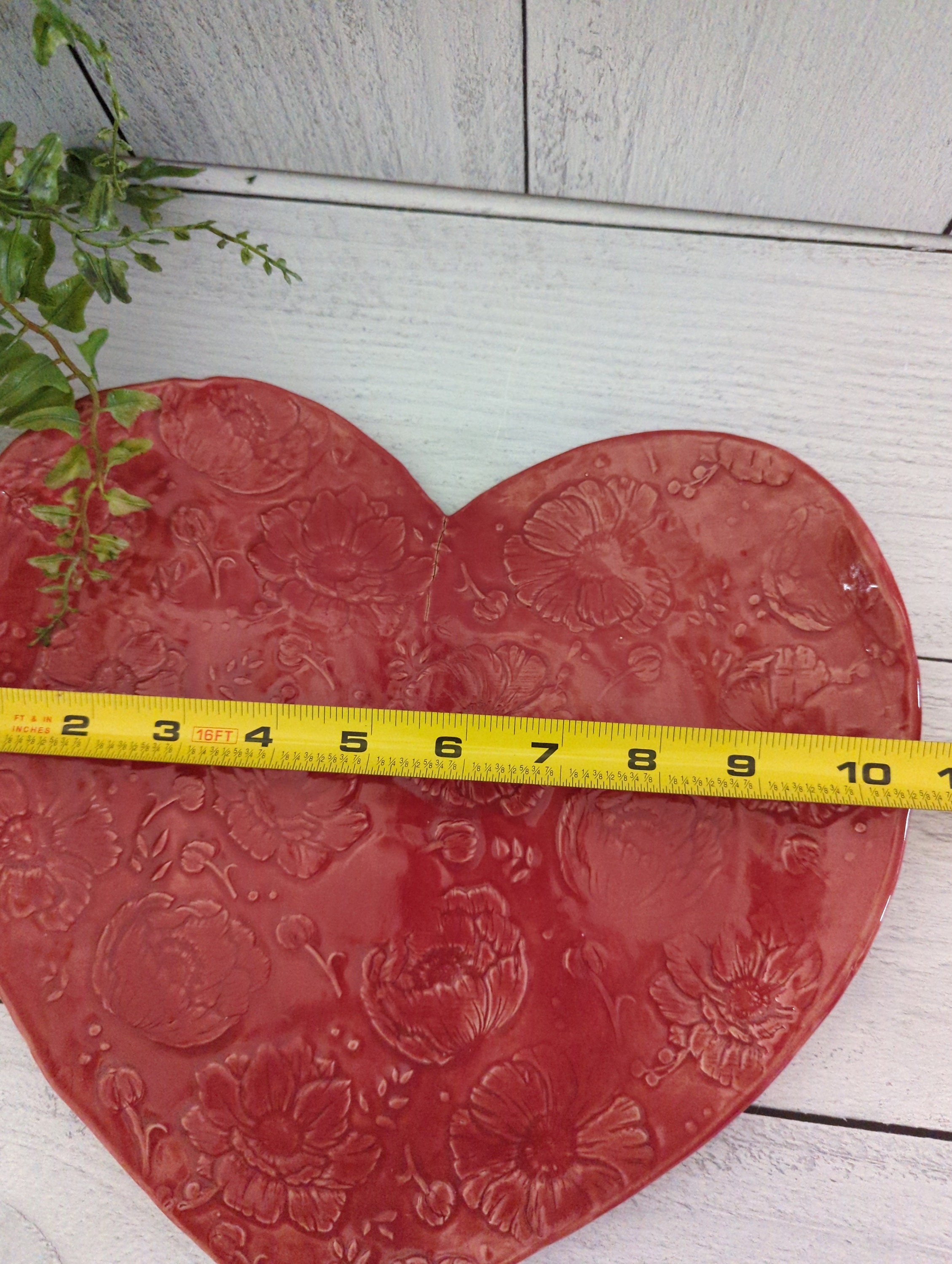Romantic Red Ceramic Heart Shaped Platter Floral Design for Valentines ...