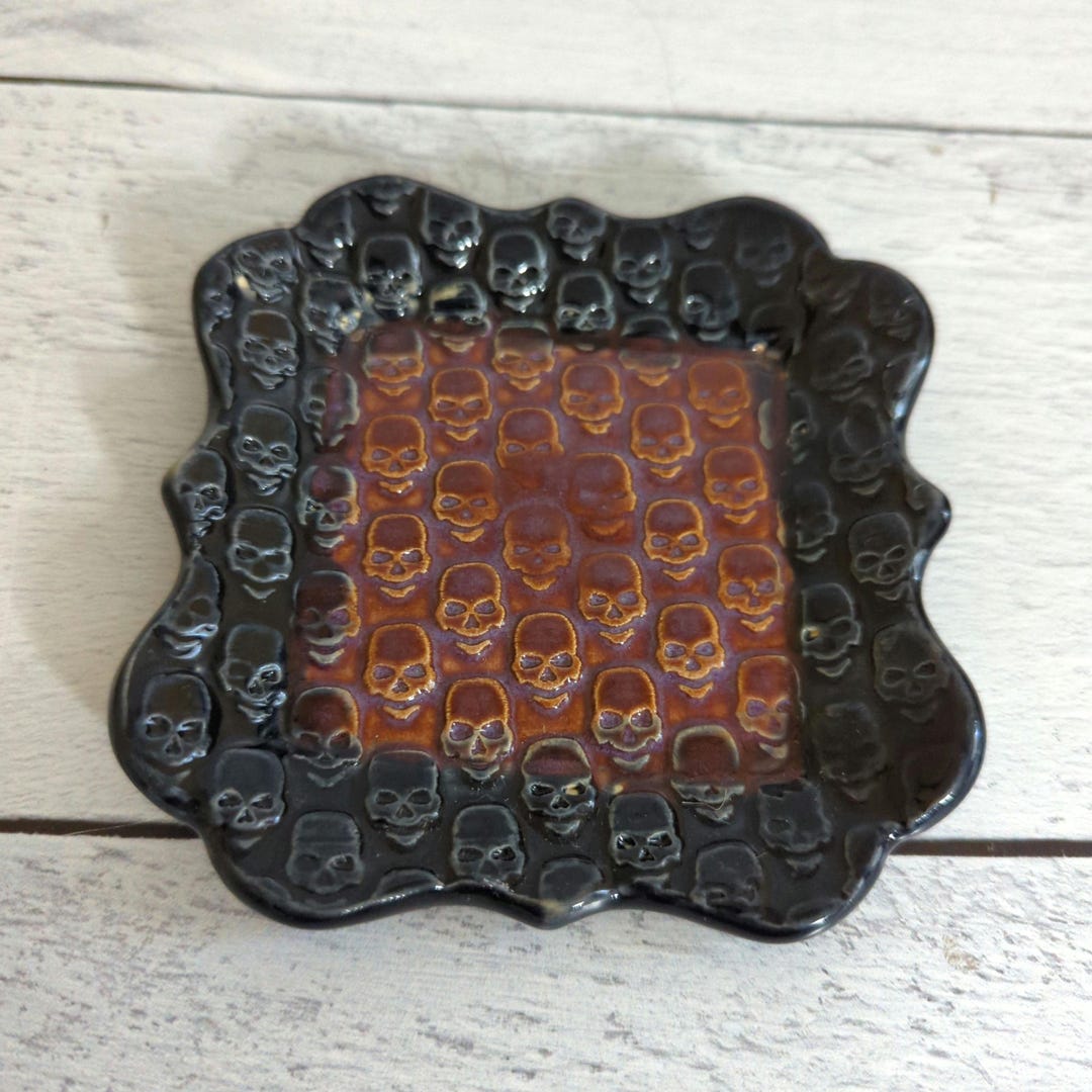 Handmade Gothic Skull Trinket Dish: Obsidian & Merlot Glaze - Etsy