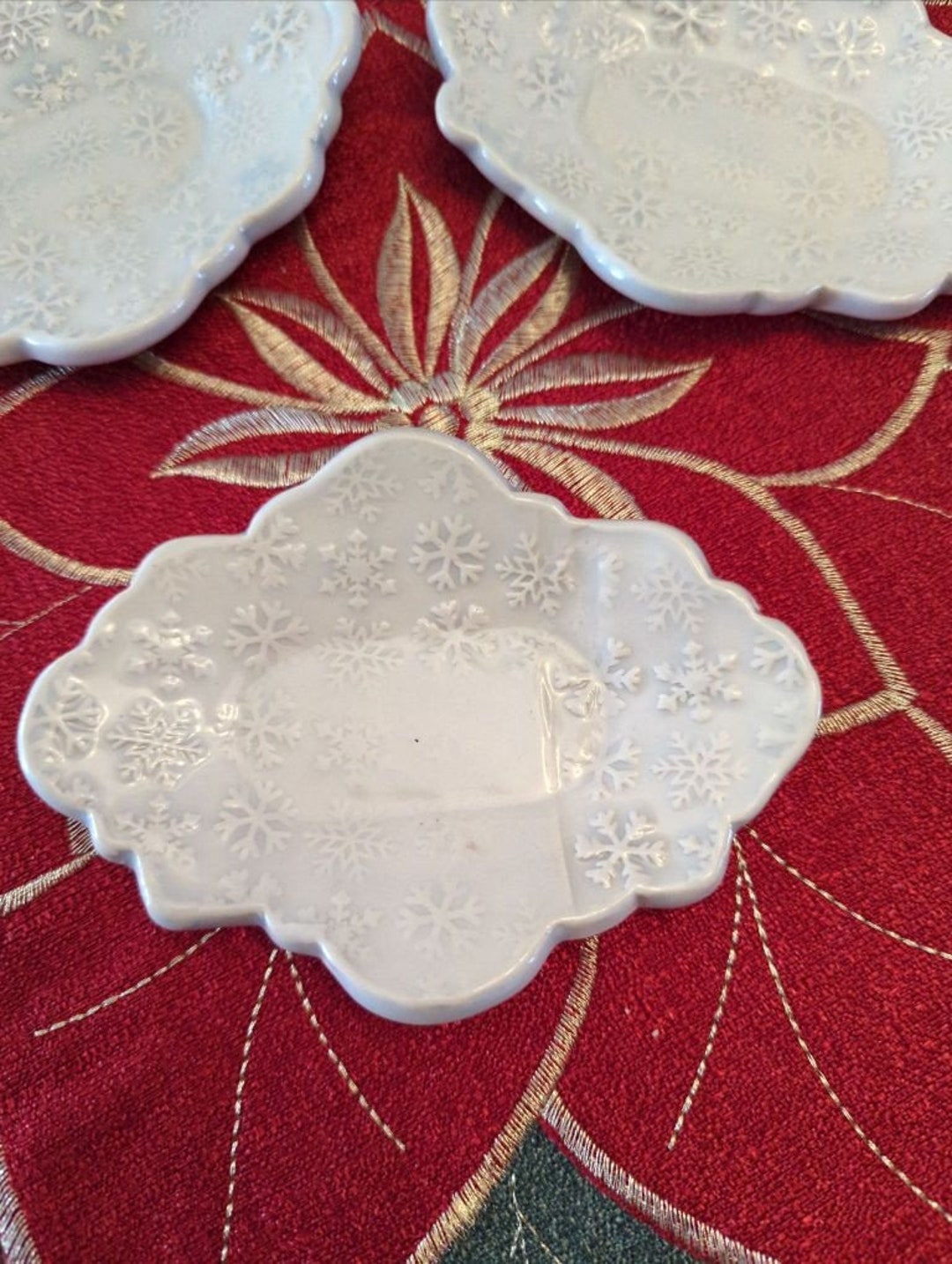 Pale Blue Trinket Dishes With Snowflakes - Etsy