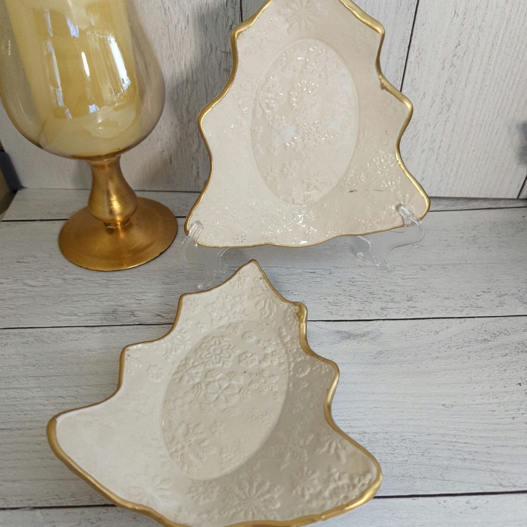 Holiday Serving Dish, Christmas Tree Shape Embossed With Snowflakes ...