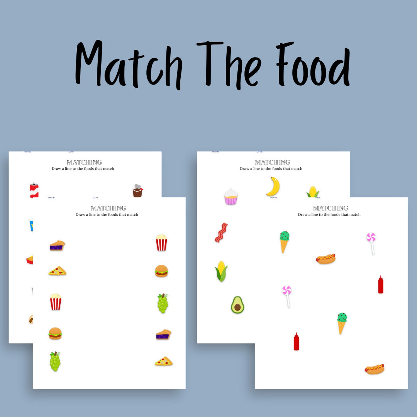 50 Printable Matching Worksheets, Match the Picture, Kindergarten ...
