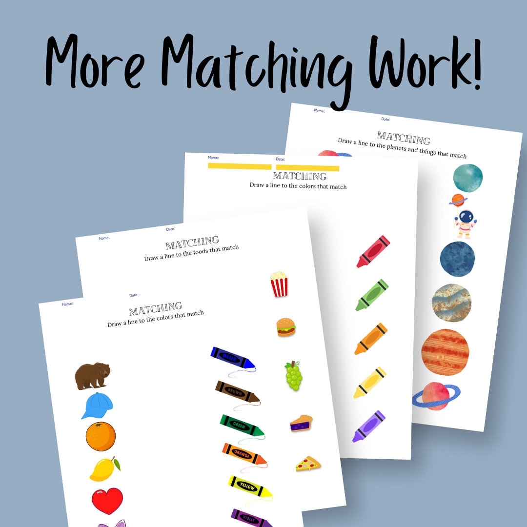 50 Printable Matching Worksheets, Match the Picture, Kindergarten ...