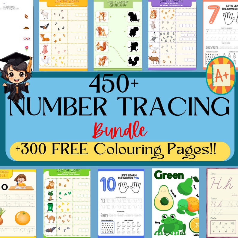 450 Number Tracing Worksheets, Traceable Numbers, Preschool Worksheets ...