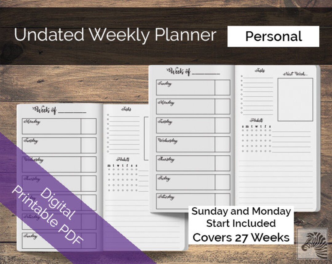 Personal PRINTABLE Perpetual Undated Weekly Planner TN Traveler's ...