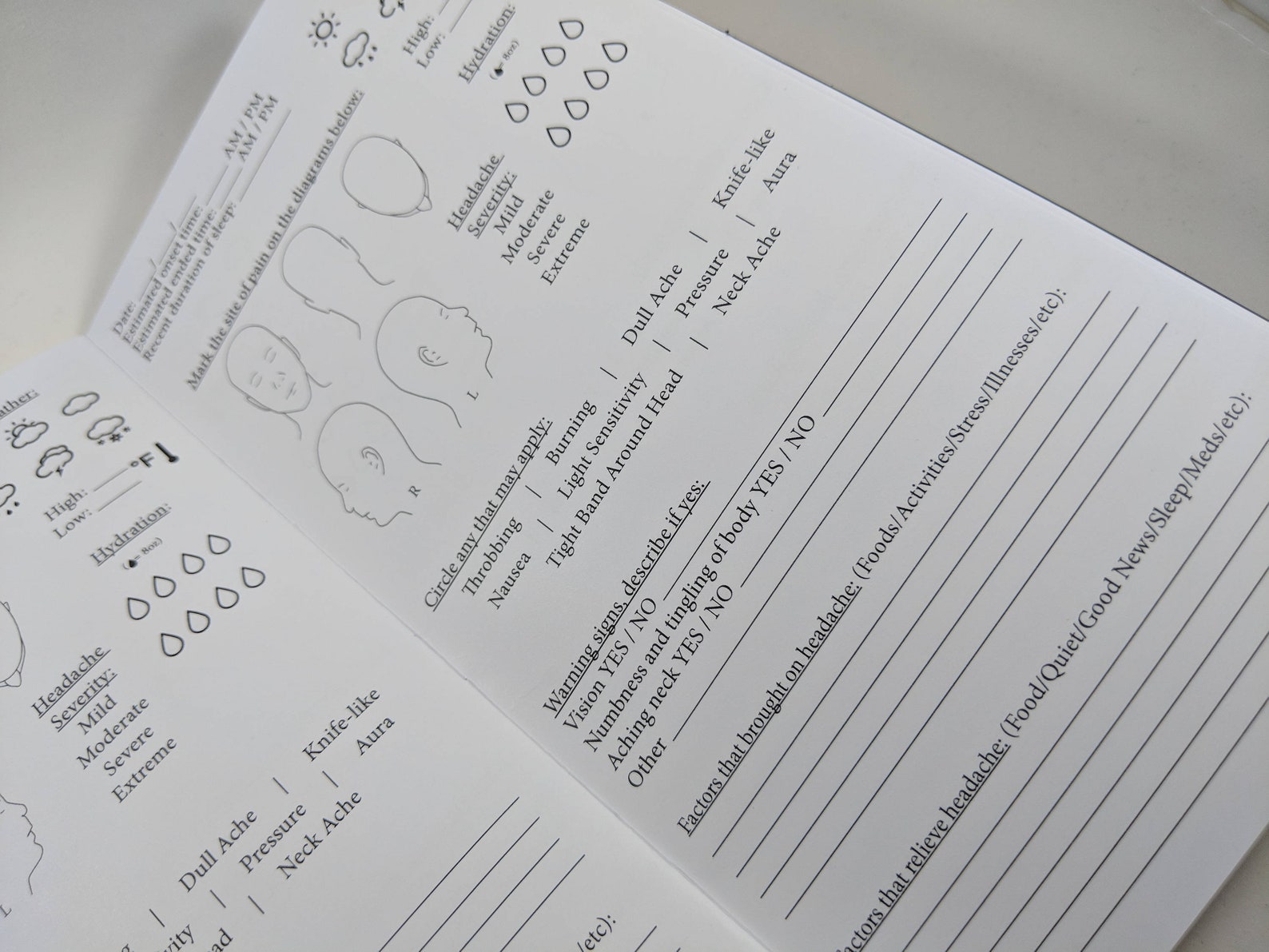 Pocket Field Notes PRINTABLE Digital PDF Headache or Migraine Tracker ...
