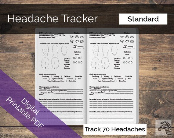 Standard PRINTABLE Digital PDF Headache or Migraine Tracker TN | Etsy