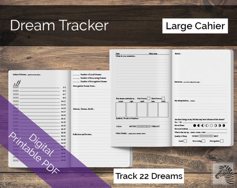 Large Cahier PRINTABLE Digital PDF Dream Tracker TN Insert Traveler's ...