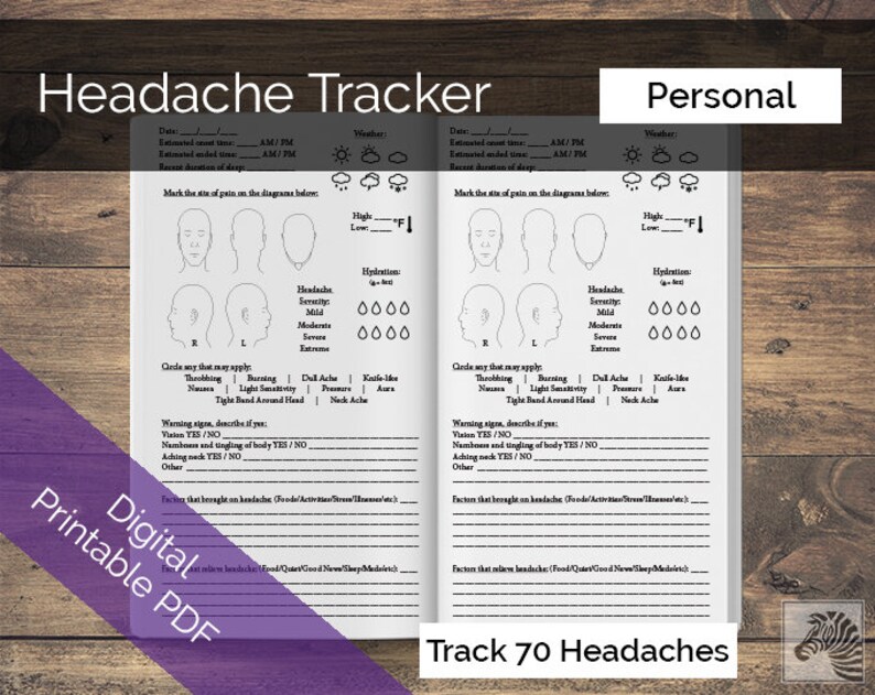 Personal PRINTABLE Digital PDF Headache or Migraine Tracker TN Insert ...