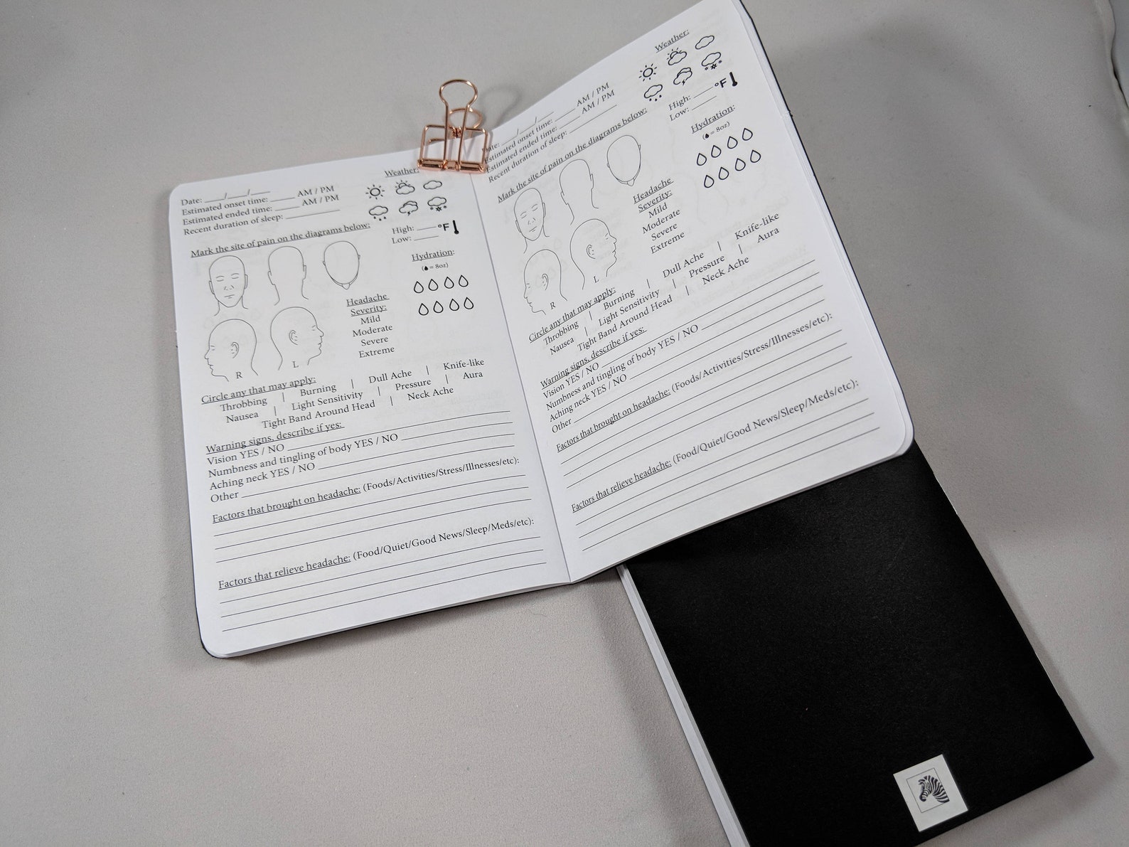 Pocket Field Notes PRINTABLE Digital PDF Headache or Migraine Tracker ...