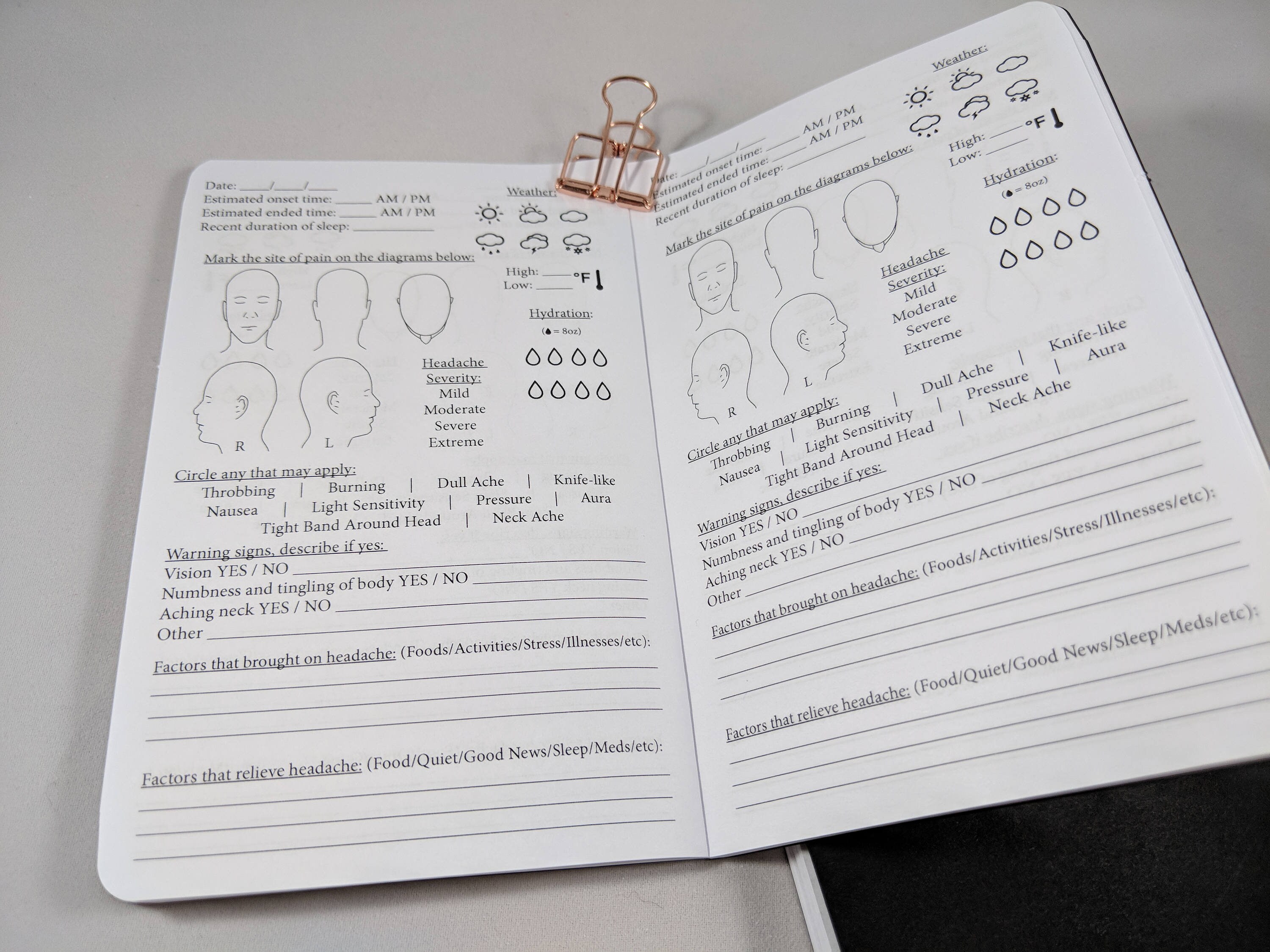 Pocket Field Notes PRINTABLE Digital PDF Headache or Migraine Tracker ...