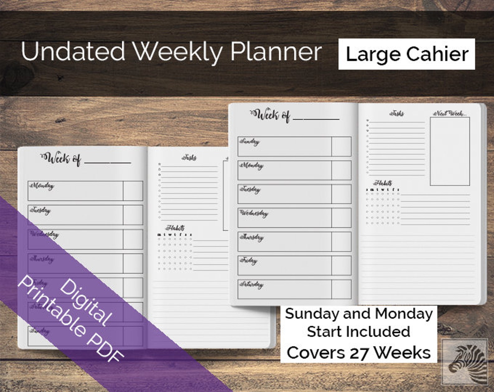 Large Cahier PRINTABLE Digital PDF Perpetual Undated Weekly Planner TN ...