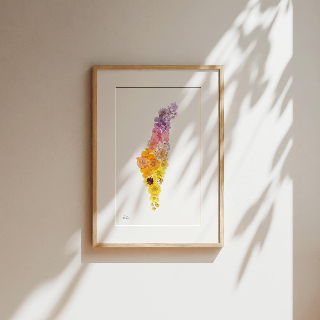 Floral Map of Israel, Art Print, Jewish Art, Wall Art, Dried Flowers ...