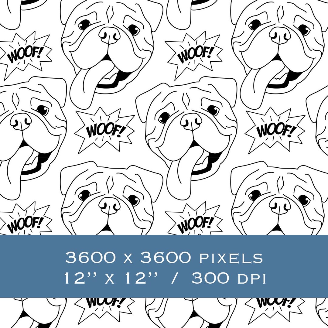 English Bulldog Seamless Pattern Digital Download PNG Hand Drawn Funny ...
