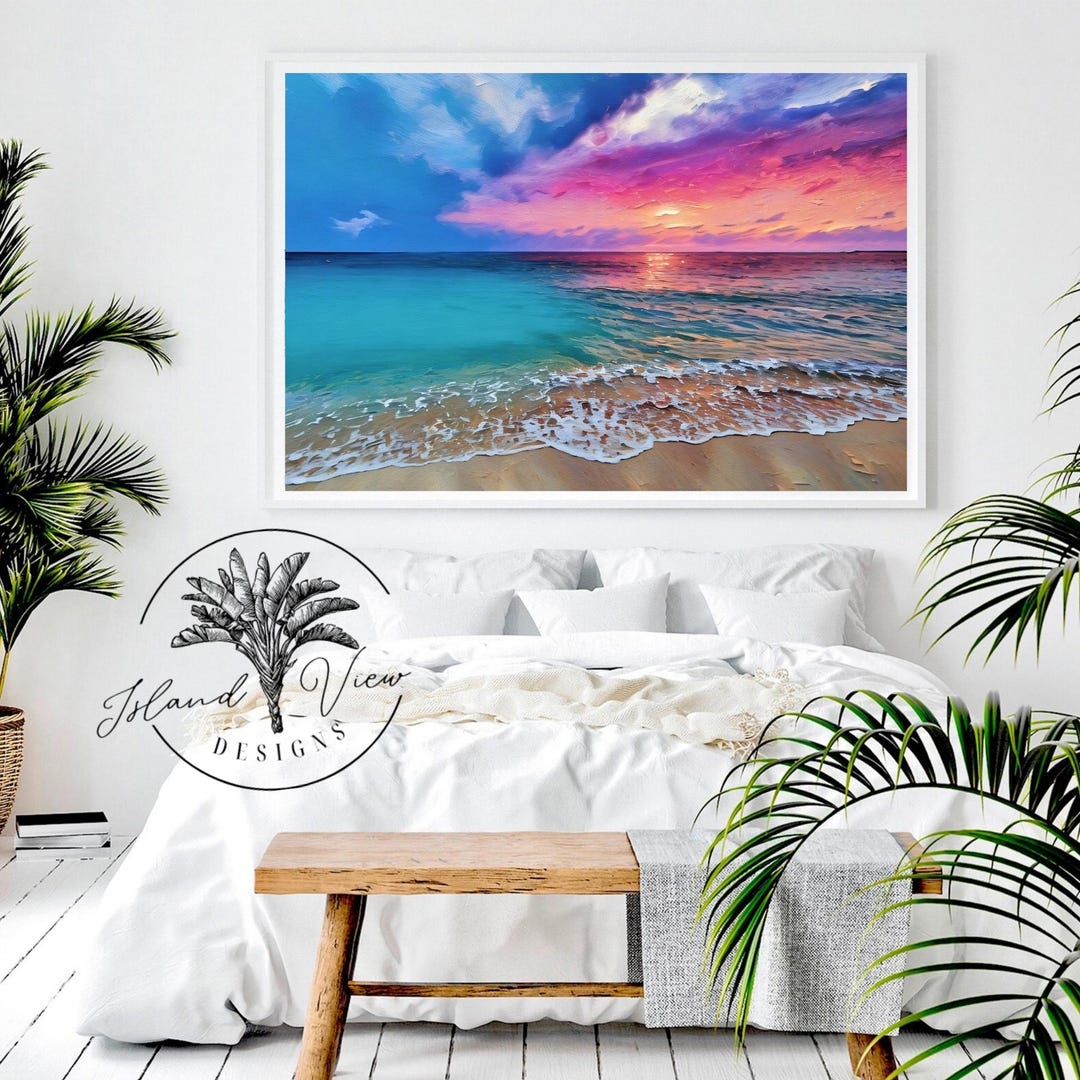 Beach Sunset Print Painting - Digital Art Download - Poster Wall Art - Etsy