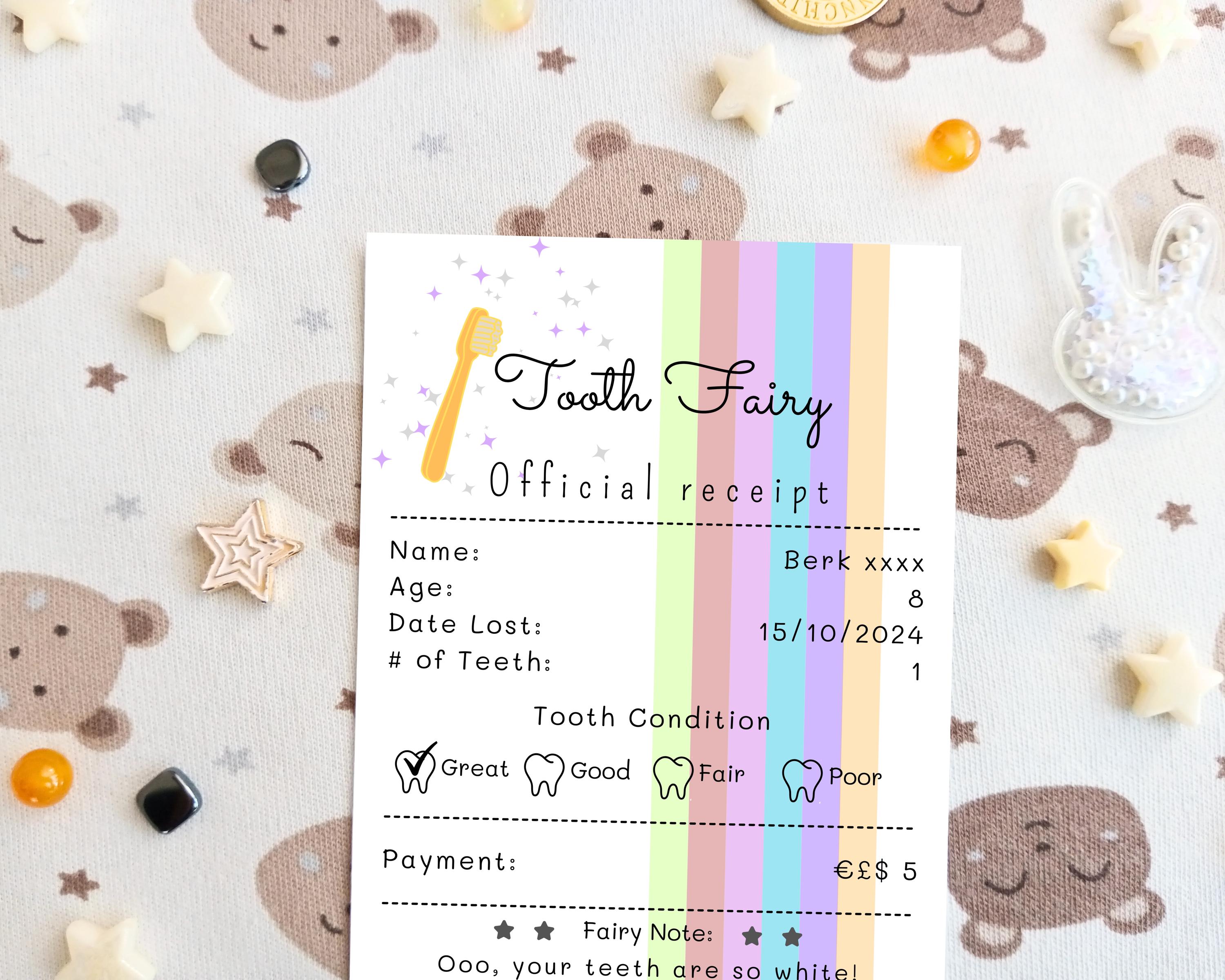 Printable Tooth Fairy Receipt, Tooth Fairy Note, First Lost Tooth ...