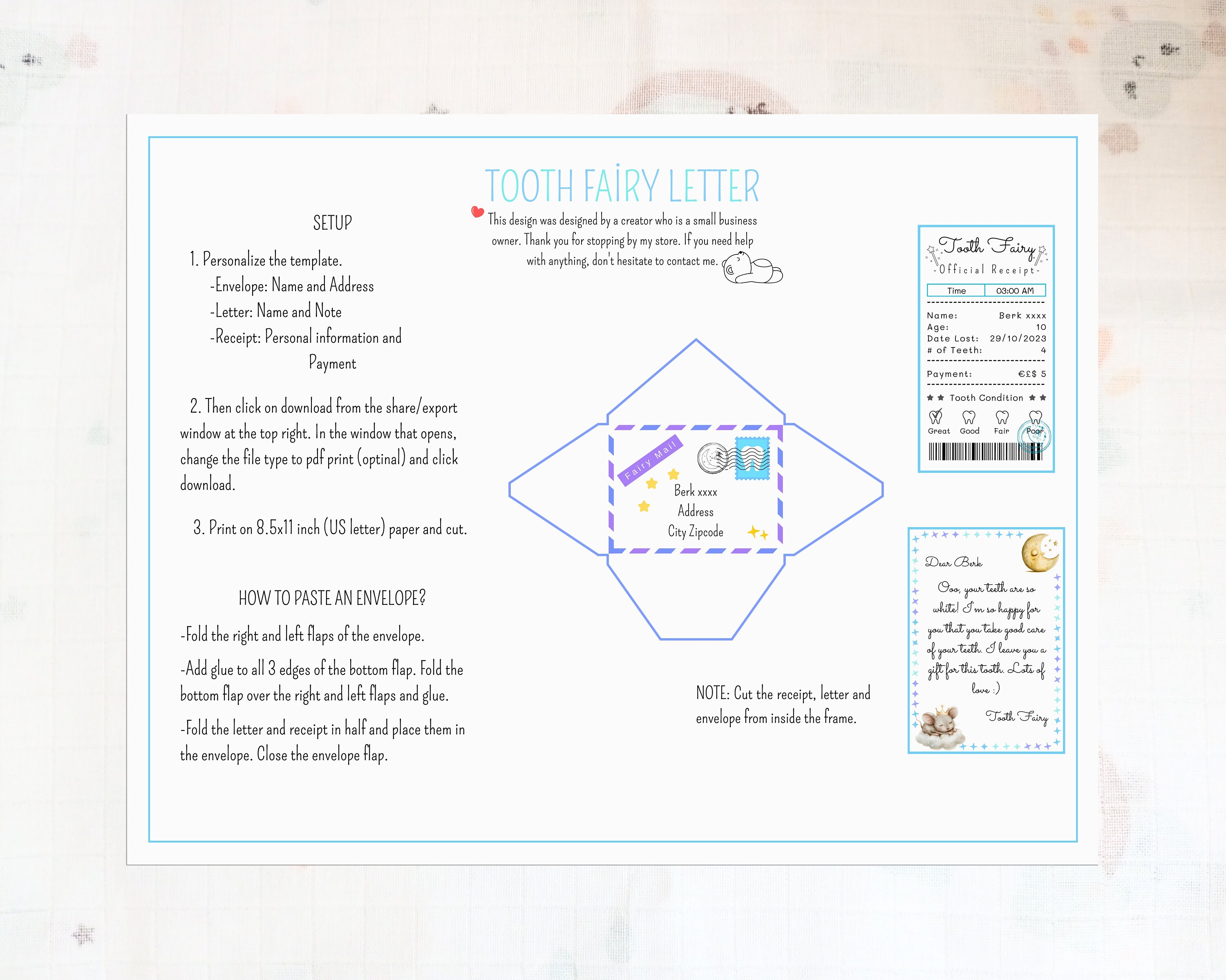 Printable Tooth Fairy Letter, Tooth Fairy Set, Tiny Tooth Fairy Note ...