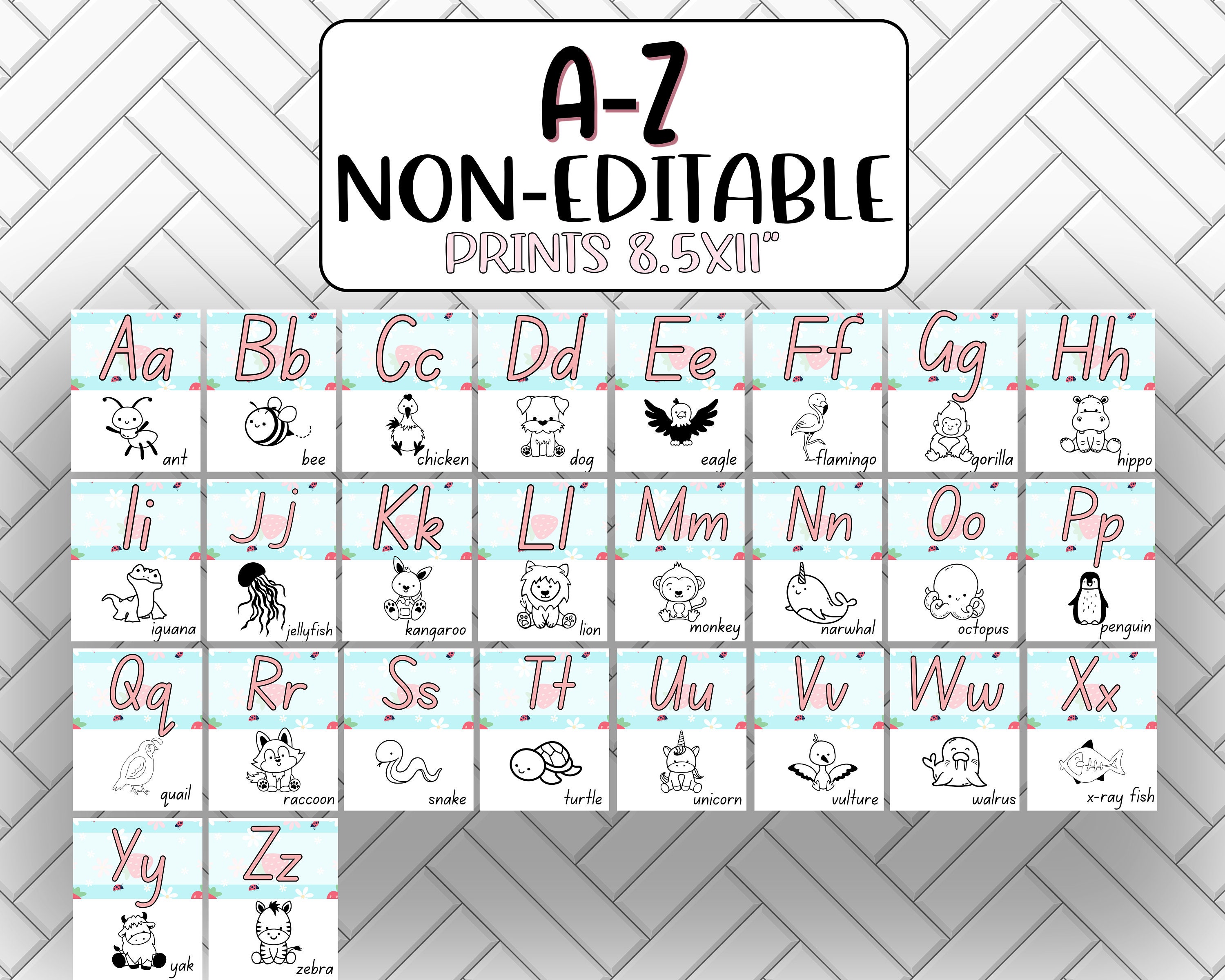 Picture Alphabet Pastel Strawberry Classroom Decor Posters. Strawberry ...