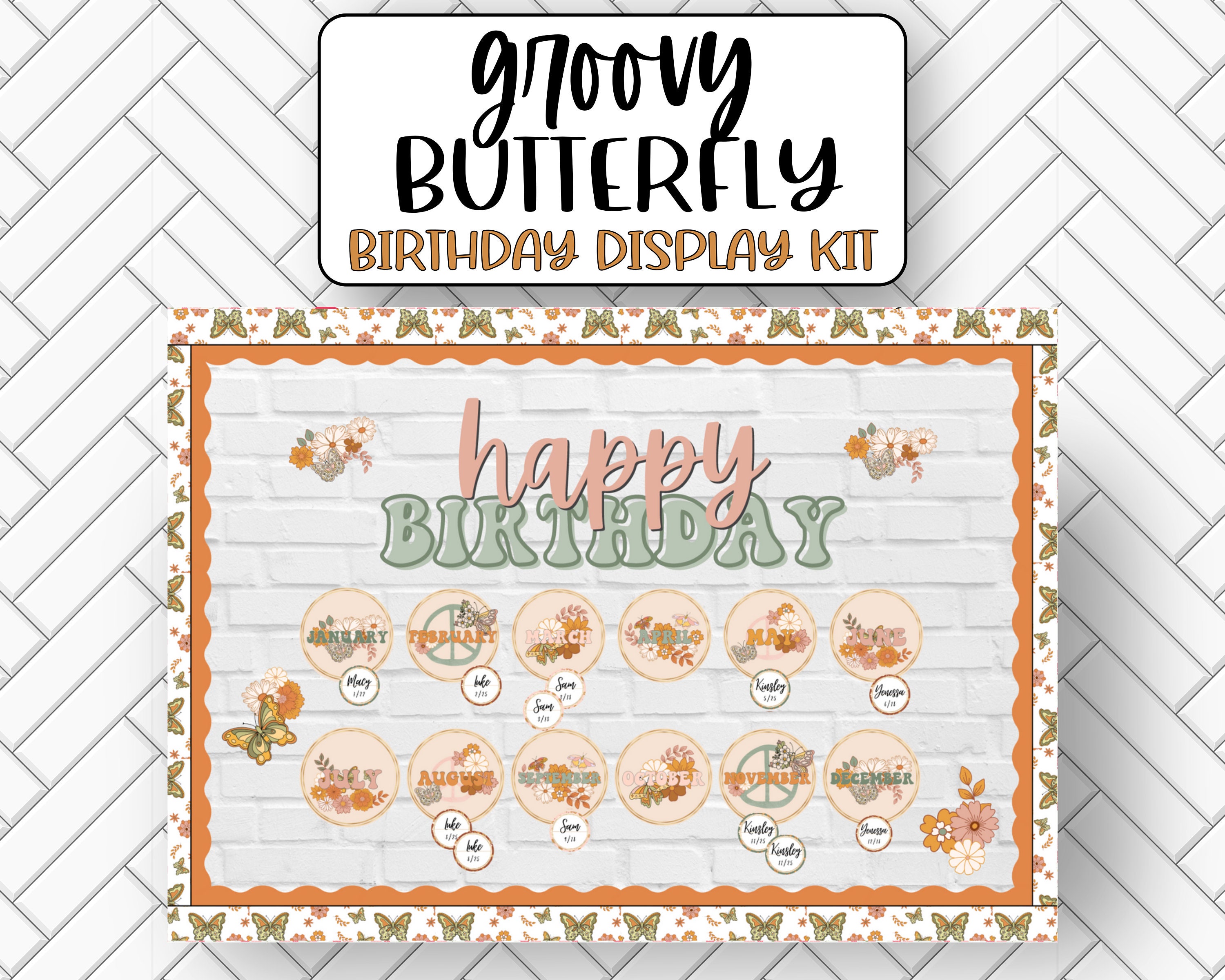 Groovy Butterfly Muted Birthday Kit Classroom Decor. Groovy Printable ...