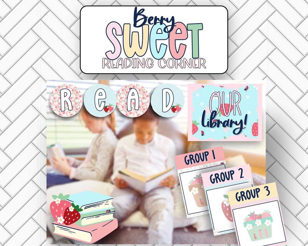 Pastel Strawberry Reading Corner Display Classroom Decor. Strawberry ...